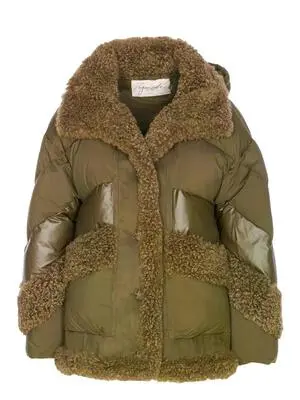 VEGANCODE Faux-fur Detail Padded Coat - Green