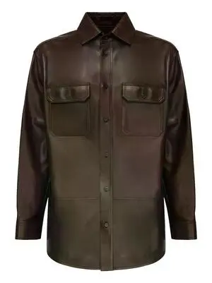 Loewe Button-fastening Leather Shirt Jacket - Brown
