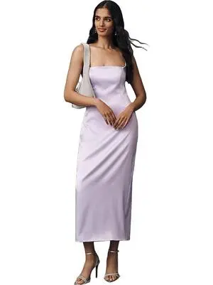 Bhldn Stretch Satin Square-neck Column Midi Dress - Lilac