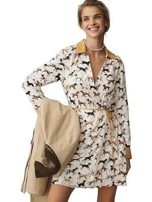 Maeve Printed Wrap Mini Shirt Dress - Ivory