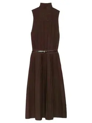 Elisabetta Franchi Ribbed Turtleneck Maxi Dress - Brown