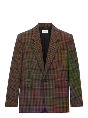 Saint Laurent Checked Single-breasted Wool Blazer - Brown