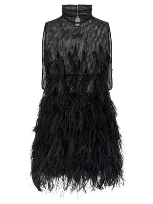 Attico Feather-embellished Mini Dress - Black