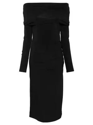 Max Mara Off-shoulder Draped Midi Dress - Black
