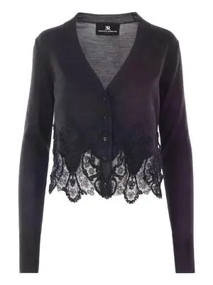 Ermanno Scervino Long-sleeved Scalloped Lace Cardigan - Black