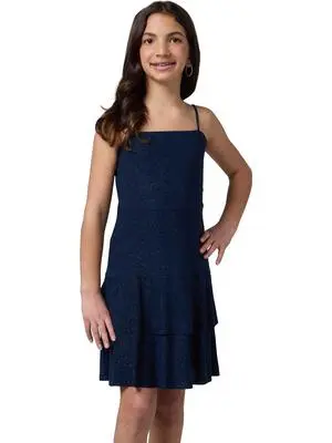 UN DEUX TROIS Glitter Bow-back Tiered Dress - Navy