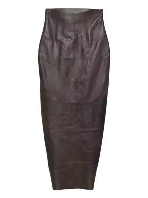 Rick Owens Panelled Leather Midi Skirt - Brown