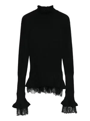 Ermanno Scervino Lace-trimmed Ruffled Sweater - Black