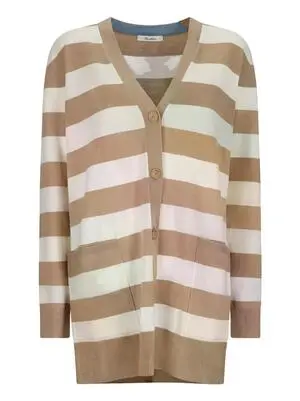 Max Mara Striped Cardigan With Embroidery - Neutrals
