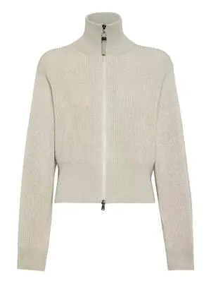 Brunello Cucinelli Ribbed Zip-front Sweater - Neutrals