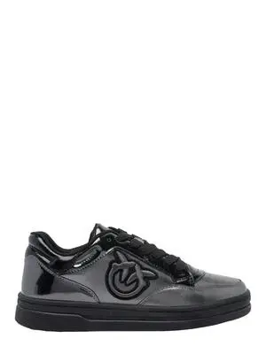 Pinko Logo-detail Patent-leather Sneakers - Black