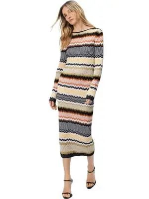 Missoni Long Crewneck Chevron Jacquard Knit Dress - Multicoloured