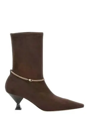 MARIA LUCA Chain-embellished Pointed-toe Boots - Brown
