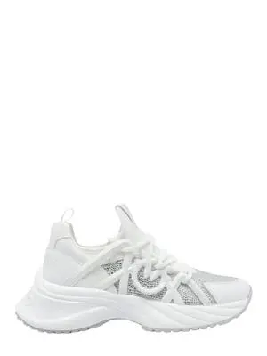 Pinko Ariel Crystal-embellished Lace-up Sneakers - White