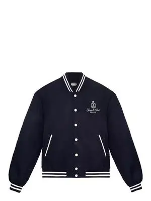 SPORTY & RICH Embroidered Satin Varsity Jacket - Blue