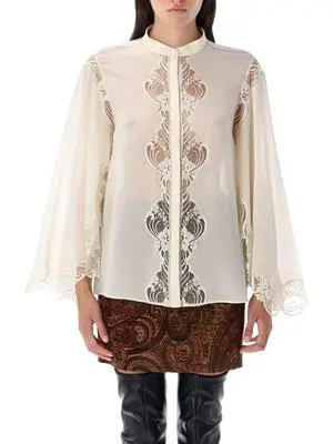 Chloé Fluid Silk Lace Blouse - Pristine White