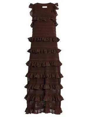 Zimmermann Hypnotic Ruffled Lace Midi Dress - Brown