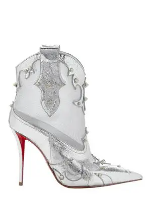 CHRISTIAN LOUBOUTIN Bootytiag 100mm Metallic Leather Western Boots - Silver
