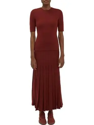 GABRIELA HEARST Debutante Knit Pleated Skirt - Burnt Sienna Merino Wool