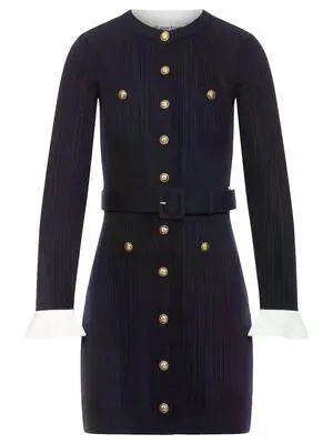 SELF-PORTRAIT Ribbed Knit Button-front Dress - Blue