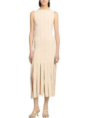 Sandro Carwash Hem Studded Maxi Dress - Ecru