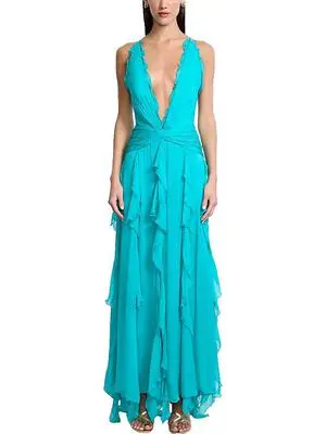 Bcbgmaxazria Ruffled Chiffon Gown - Spectra Green