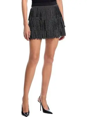 Aqua Faux Leather Fringe Mini Skirt - Black