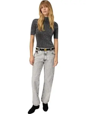 Missoni Short-Sleeve Mock Neck Lamé Sweater Silver