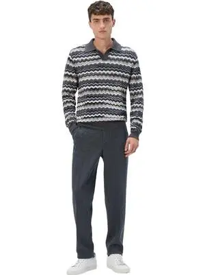 Missoni Long Sleeve Polo With Zigzag Pattern - Grey & Beige