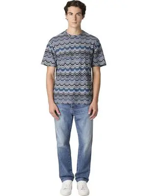 Missoni Crew Neck T-shirt With Geometric Zigzag - Blue & Green