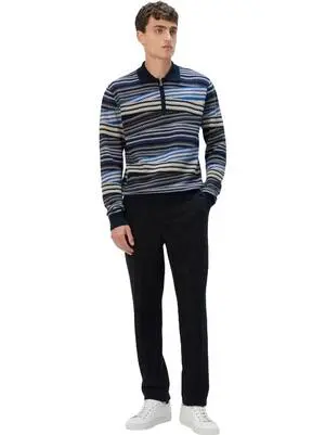 Missoni Long Sleeve Polo With Zip And Striped Zigzag Pattern - Blue