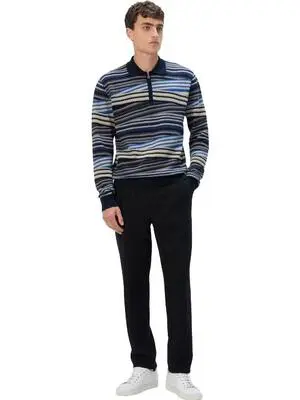 Missoni Long Sleeve Polo With Zip And Striped Zigzag Pattern - Blue