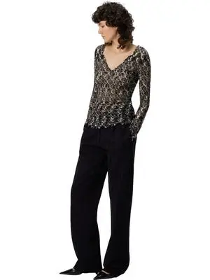 Missoni Slim Fit V-neck Lace Sweater - Black & Brown