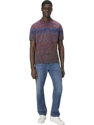 Missoni Short Sleeve Polo With Flame Knit - Burgundy & Blue
