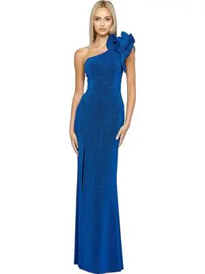 BARIANO Kristi One Shoulder Gown Cobalt