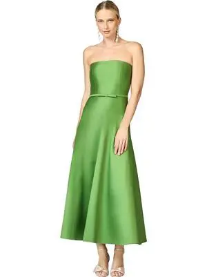 Sachin & Babi Strapless Silk Gazar Fit-and-Flare Tea-Length Dress Green