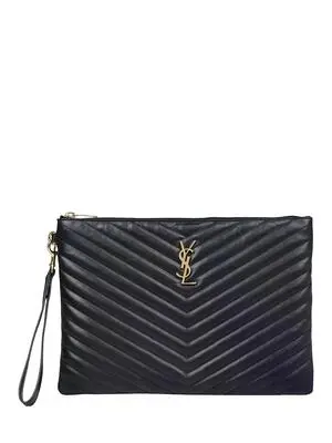 Saint Laurent Quilted Monogram Clutch - Black