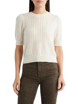 FRAME Pointelle Short Sleeve Cashmere Sweater