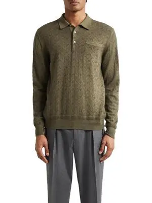 Boglioli Long Sleeve Virgin Wool Polo Sweater - Olive