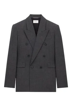 Saint Laurent Wool Double-Breasted Jacket Grey