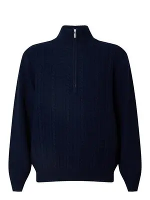 A.p.c. Wool Cable-knit Quarter Zip Sweater - Navy