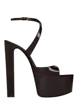 Saint Laurent Patent Leather Rossy Platform Sandals 100 - Brown