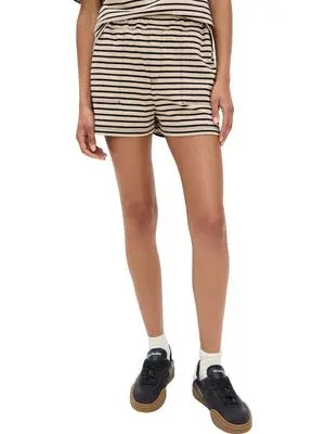 ATM Anthony Thomas Melillo Heavyweight Jersey Striped Pull On Shorts - Dune/black
