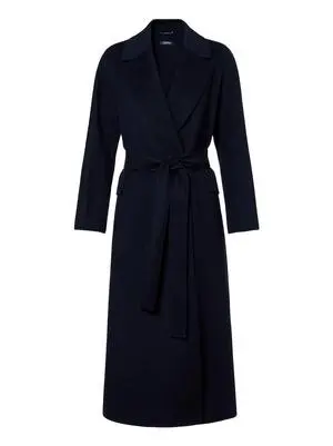 Max Mara Belted Virgin Wool Coat Blue