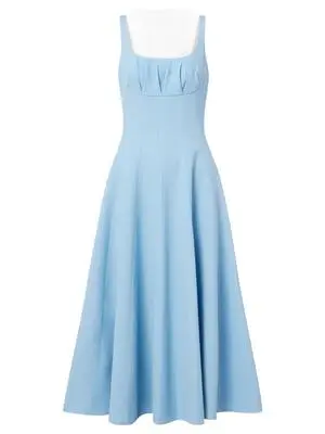 EMILIA WICKSTEAD Collins Pleated Wool Crêpe Midi Dress - Blue