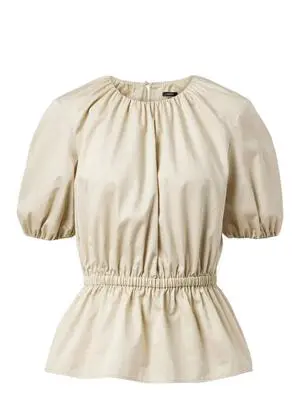 JOSEPH Merlin Peplum Cotton Blouse - Beige