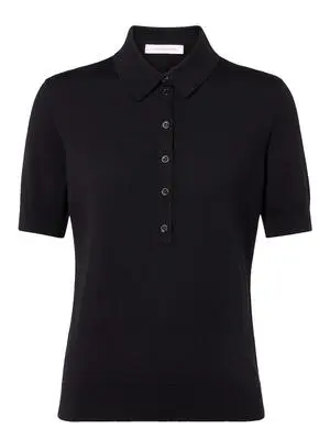 Carolina Herrera Silk And Cotton-blend Polo Shirt - Black