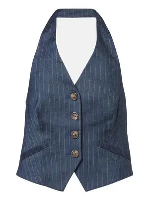 Veronica Beard Arabella Pinstripe Linen-blend Vest - Blue