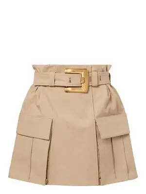 Balmain Belted Cotton Gabardine Miniskirt - Beige