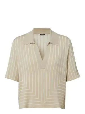 JOSEPH Striped Cotton And Silk Polo Shirt - Beige